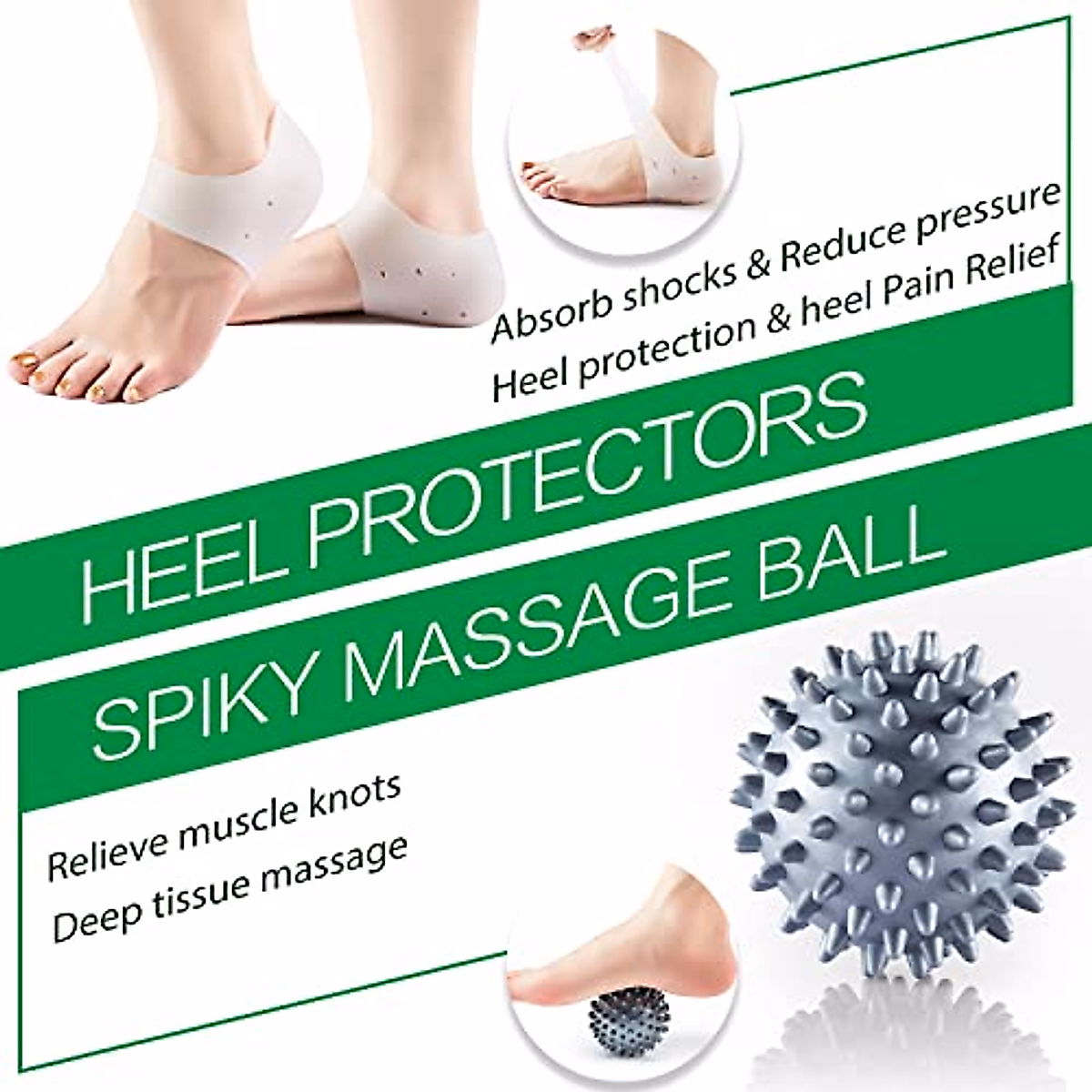 Plantar Fasciitis Foot Pain Relief Kit-9pcs-2 Pairs Compression Socks, Silicone Heel Cups, Cushioned Arch Supports & Spiky Massage Ball-Fast Heel & Arch Pain Relief, Strong Ankle & Arch Support(2 PAIRS SOCKS KIT, S/M (Women 4-8, Men 6.5-7))
