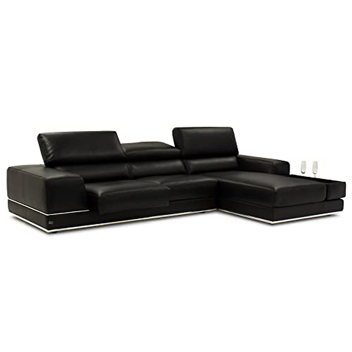 Zuri Furniture Encore 122" Right-ChaiseModern Sectional - Full Grain Leather in Black