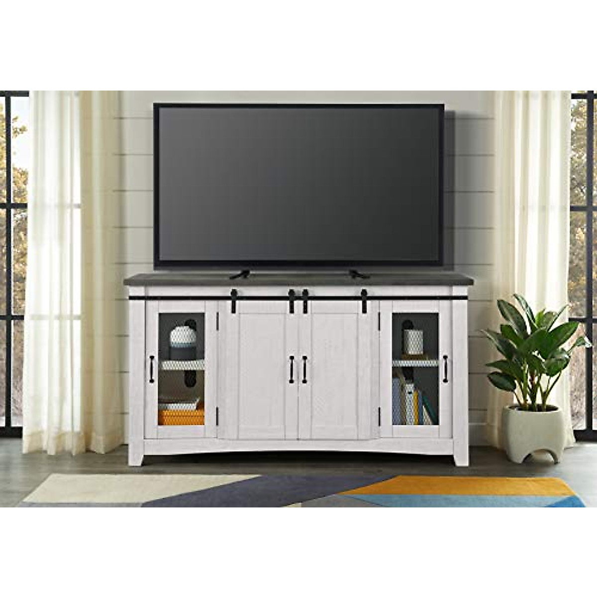 Martin Svensson Home Hampton TV Stand, White Stain with Grey Stain Top