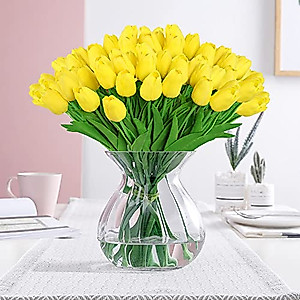 Hawesome 30pcs Artificial Latex Tulips Flowers Faux Tulip Stems PU Real Touch Tulips for Wedding Party Home Decoration (Yellow)