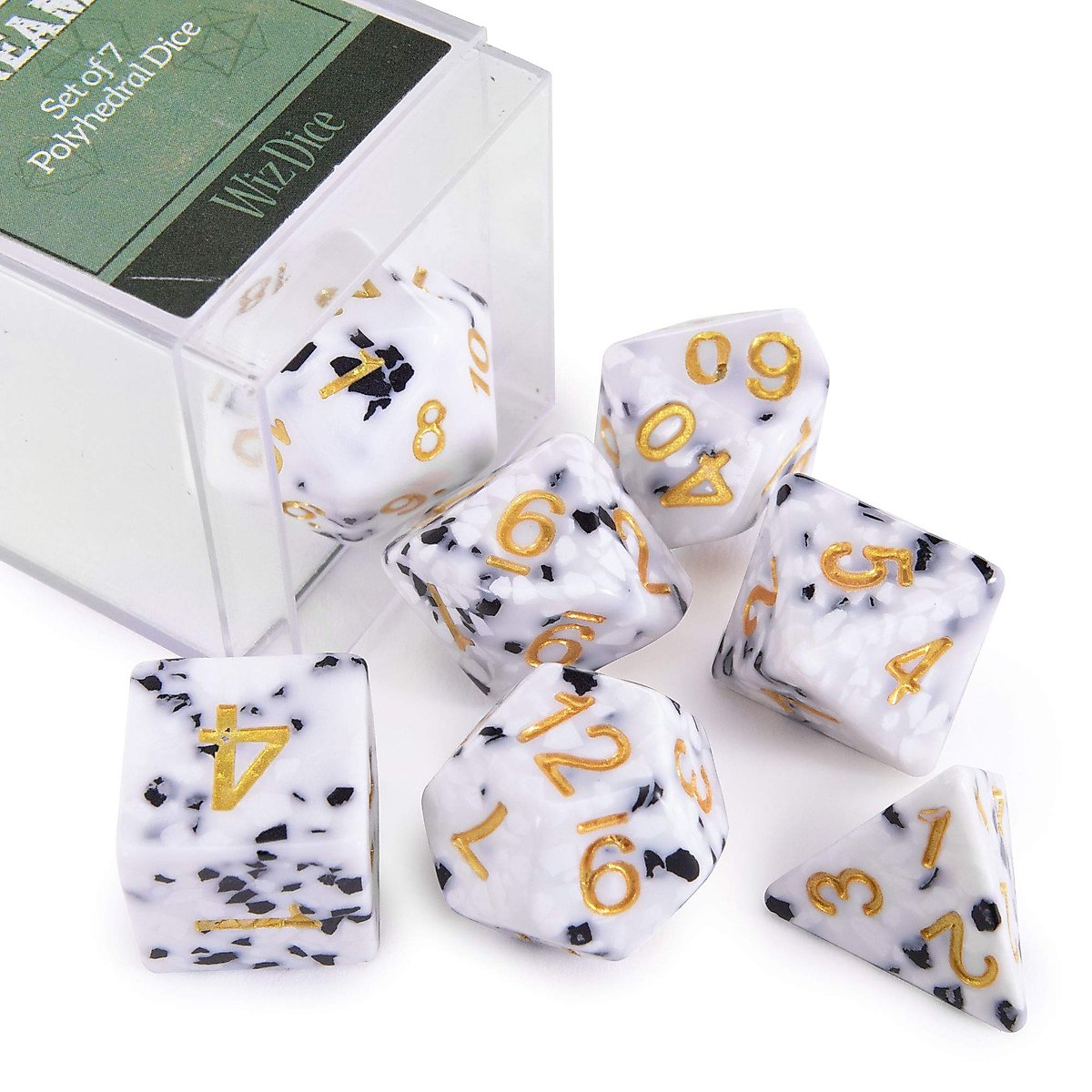 Wiz Dice - DND Dice Set for Tabletop RPG Adventure Games with a Dice Box - Polyhedral Dice Set, Suitable for Dungeons and Dragons, MTG and Dice Games Alike - Cookies and Cream - 7 ct
