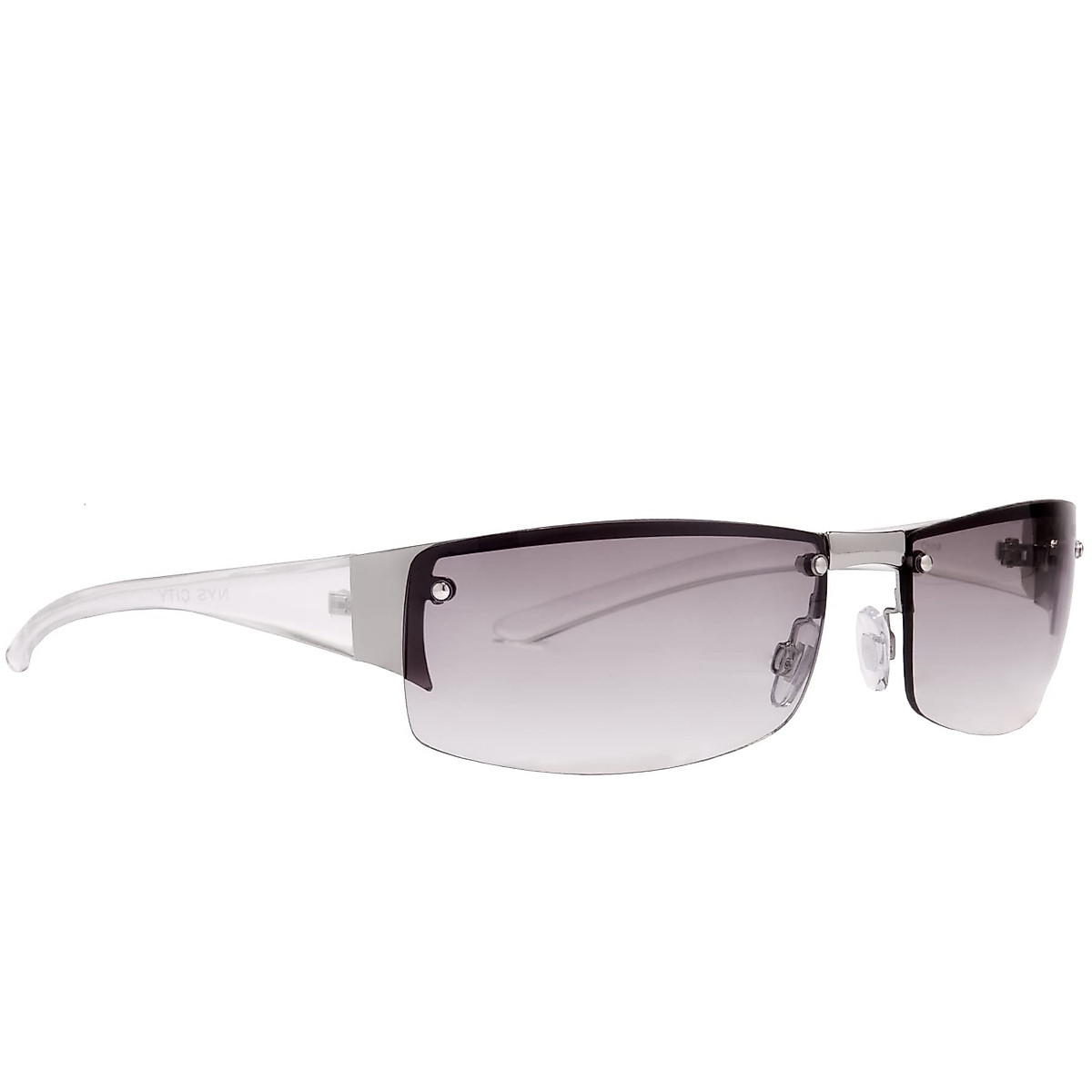 NYS Collection Semi-Rimless Wrap Around Sunglasses Women Men 100% UV400 Protection (Frosted Clear Frame/Light Smoke Gradient Lens)