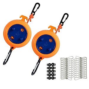 Portable Travel Clothesline Cord, Adjustable Camping Clothes line, Heavy Duty Washing Line with 20 Clothespins & 10 Stoppers for Indoor/Outdoor, Camping, Travel, Courtyard 26ft, 2Pack