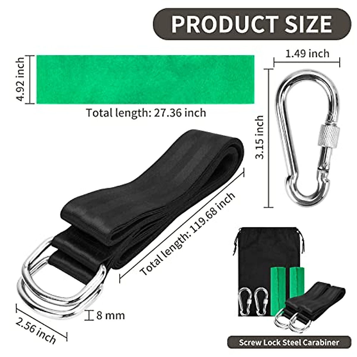 [New 2023] Tree Swing Hanging Straps Kit, 10FT Extra Long Heavy Duty Tree Swing Strap Holds 4000 LBS, Tree Swing Hammock with Safer Lock Snap Carabiner Hooks,Perfect for Swings or Hammock
