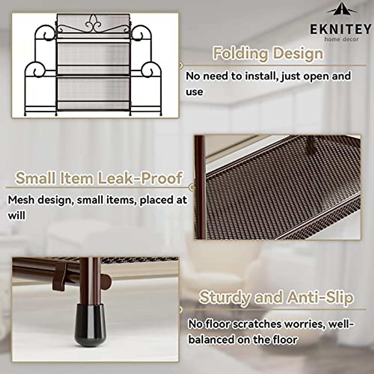 EKNITEY Bathroom Organizer Shelf Countertop - Kitchen Counter Organizer 3 Tier Bathroom Counter Shelves for Makeup Vanity Organizer Brown (No Assembly)