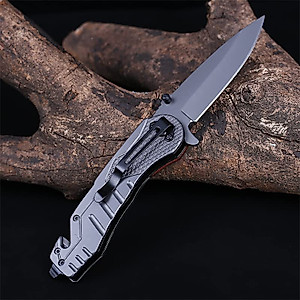 AluAlu Pocket Knife,Camping Fishing Hiking Survival Knife with Safety Liner Lock - Best EDC Camping Hiking Hunting Knofe,Wood Handle Sharp Blade Knifes-Gift for Men (Carbon fiber handle)