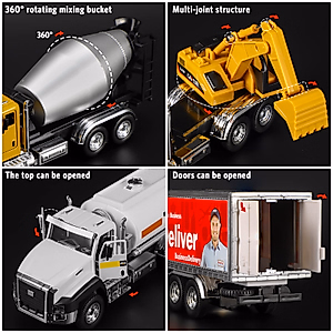 6 Packs Diecast Engineering Construction Transport Vehicles Truck Toys Set 1:50 Scale Pull Back Metal Model Car Garbage Truck Tanker Truck Delivery Truck Dump Truck Digger Truck Mixer Truck for Boys