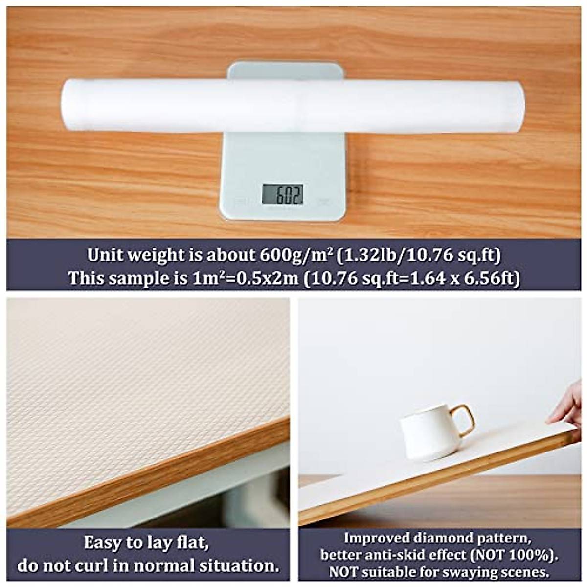 Hersvin Shelf Liners 24 in x 20 ft EVA Drawer Mats, Non-Adhesive Cupboard Pad, Kitchen Cabinet Lining Fridge Cushion (Transparent Diamond, 61x610cm)