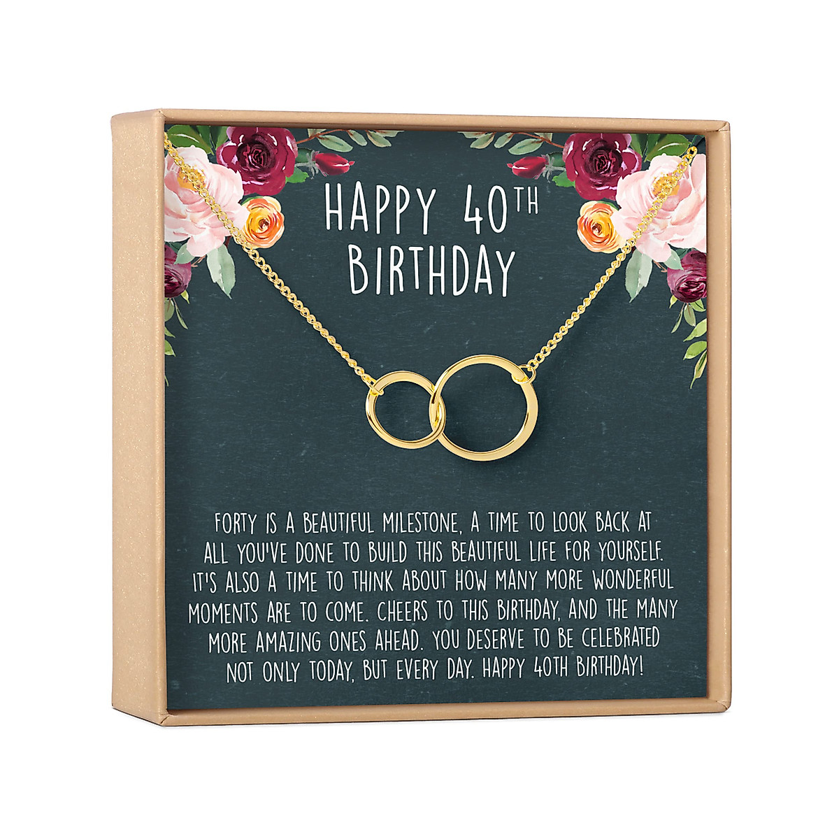 40th Birthday Necklace - Heartfelt Card & Jewelry Gift Set for Women (Infinity Circles, Gold)
