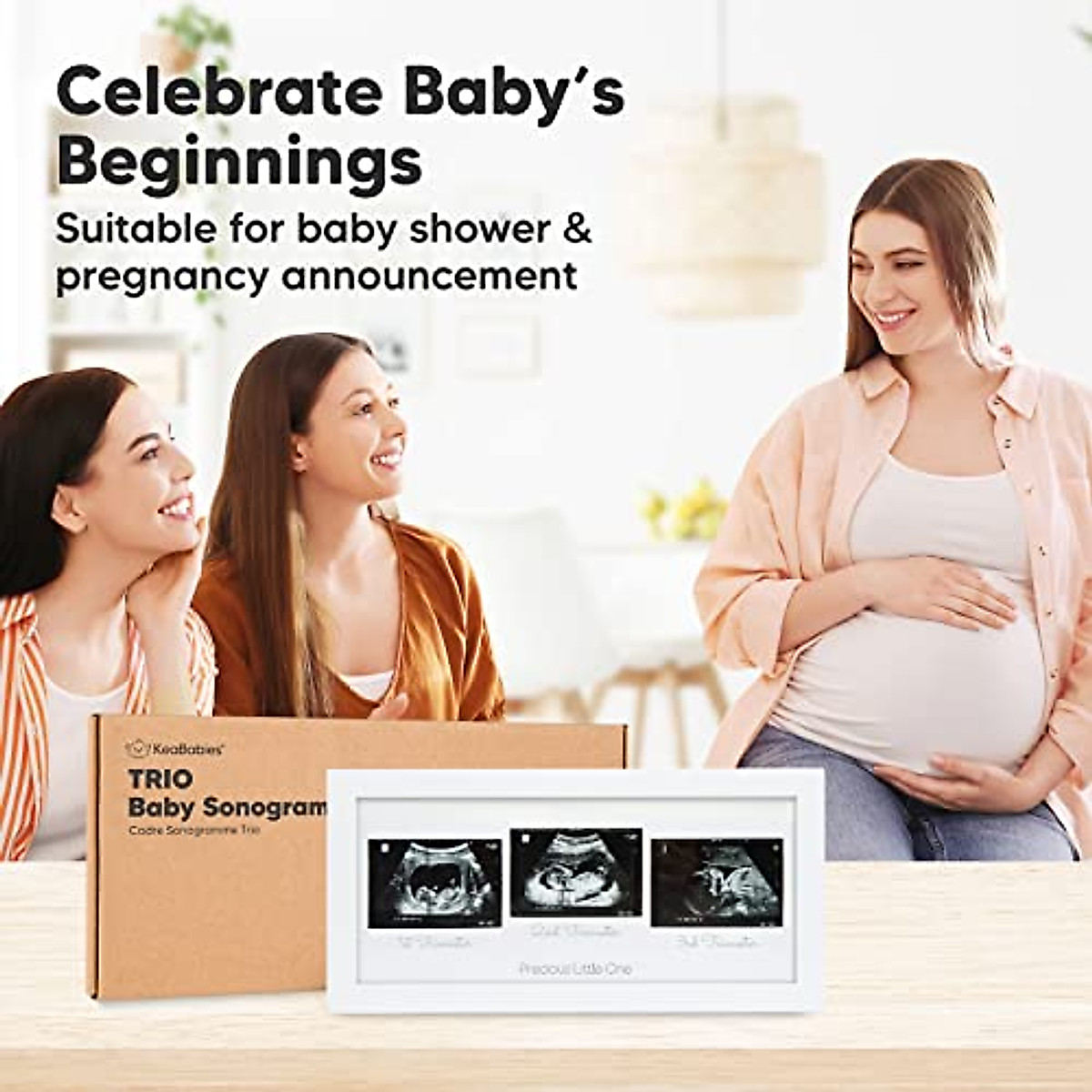 Sonogram Picture Frame - Trio Ultrasound Picture Frames For Mom To Be Gift - Baby Ultrasound frame - Pregnancy Announcements Sonogram frame - Baby Nursery Decor, Pregnant Mom Gifts (Alpine White)