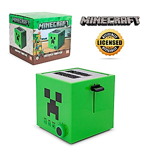 Minecraft Green Creeper 2-Slice Toaster For Bagels, Waffles, and Breads | Features 6 Settings With Defrost Option | Imprints Creeper Symbol On Bread