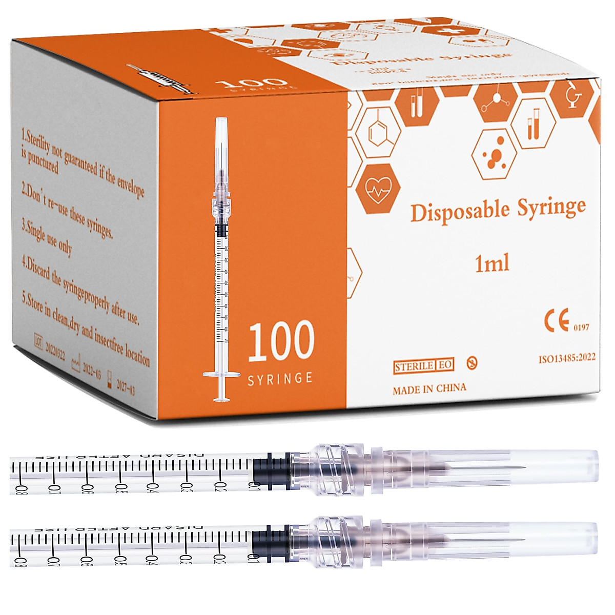 1ml Luer Lock Tool Syringe with 27G Needle - Diameter 0.4mm/0.015Inch-Long 13mm/0.5Inch (100)