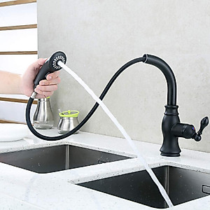 Derengge Single Handle Pullout Kitchen Faucet Without Deck Plate,1 Hole Installation, Meets cUPC NSF 61-9 AB1953, Matte Black Finished,KF-258G-MT