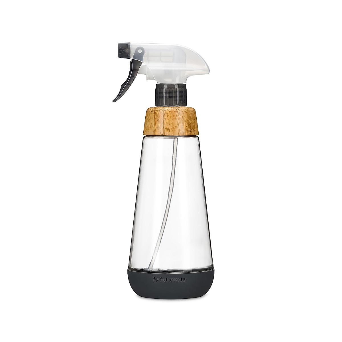 Full Circle Bottle Service - Refillable Glass Spray Bottle for Cleaning - Versatile Stream & Mist Options, Bamboo Details, Silicone Boot - Ideal for Non-Toxic Solutions & Plant Care, 16oz, Gray