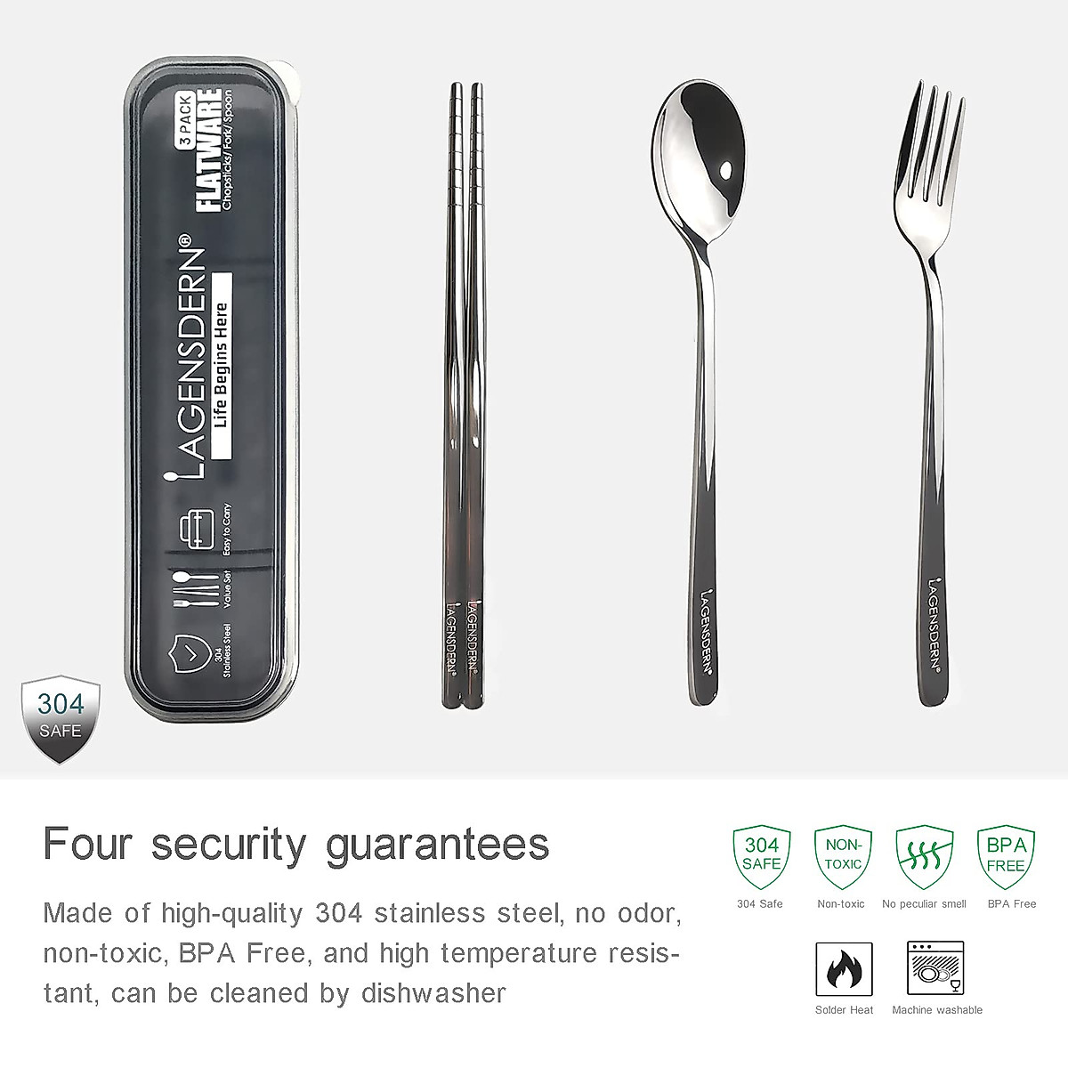 Premium Travel Utensils Set, Stainless Steel Cutlery Set, Reusable Flatware, Chopsticks Fork Spoon Silverware Set, Pocket Utensils for Picnic, Camping and Travel，Straws and Cleaning Brush