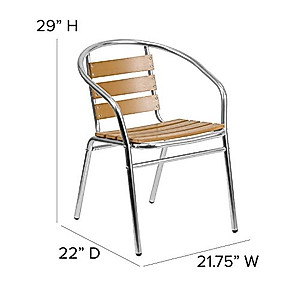 Flash Furniture Commercial Aluminum Indoor-Outdoor Restaurant Stack Chair with Triple Slat Faux Teak Back