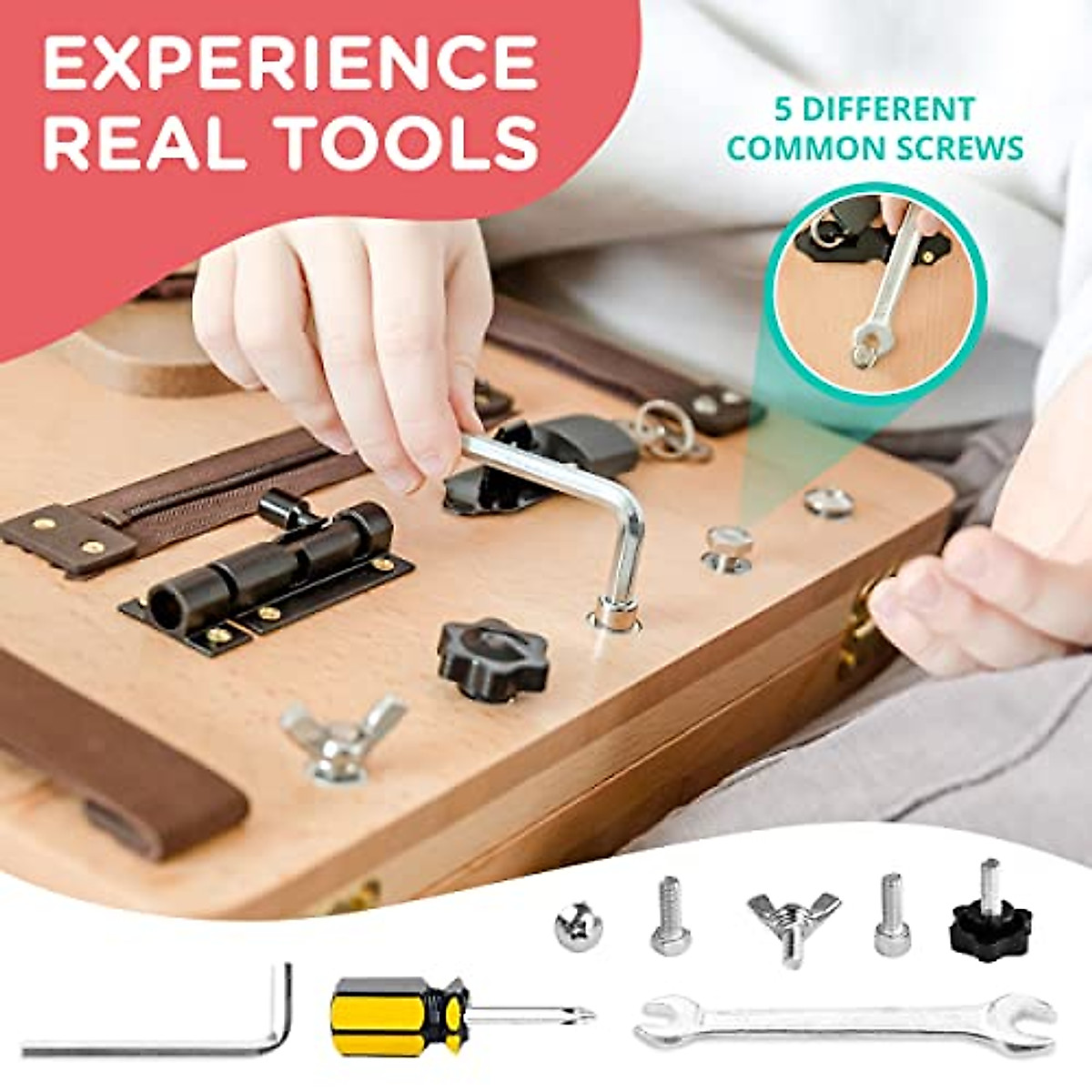 Montessori Busy Board Toys for 3+ Years Old 4 in 1 Learning Toy for 4 Years Old Toddler Montessori Toys Age 3-4 Boys Girls Tracing Screwdriver Board Set Sensory Board Toddler Montessori Toys Age