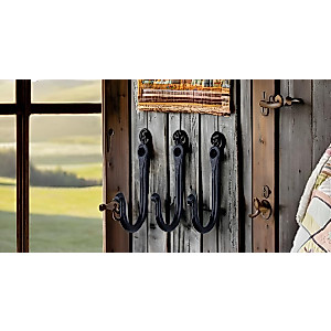 Hell Blues Decorative Hook Wrought Iron Wall Mount Coat Hooks ~ Set of 3 Handmade Classic Wall Hooks for Hanging Keys, Bags, Towels (Robe Hanger)