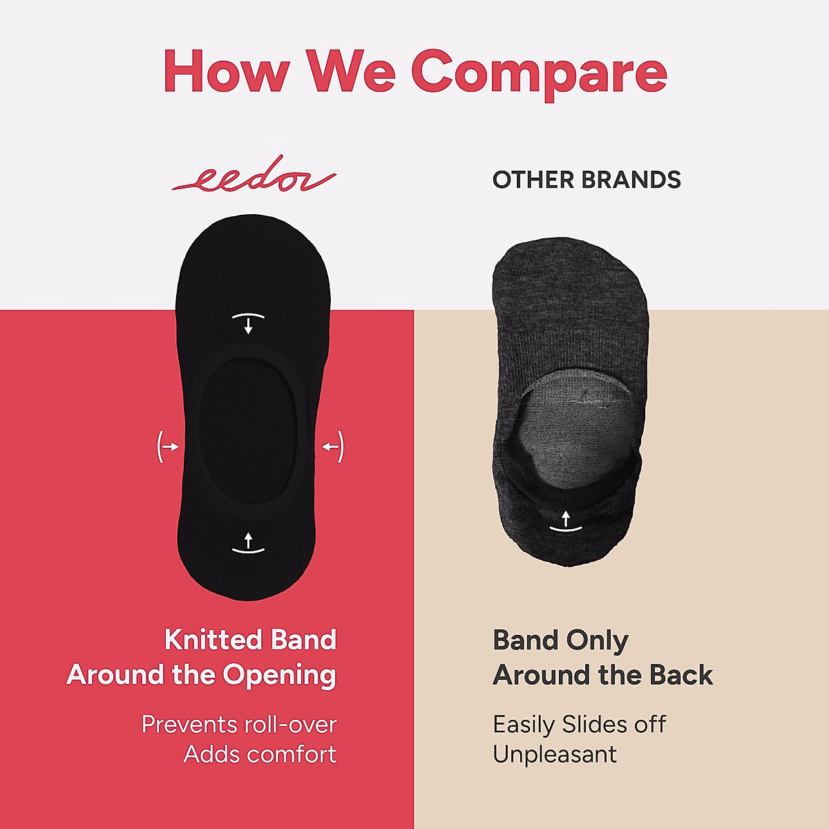 Eedor Women's No Show Socks, Comfy and Breathable Non-Slip, Low Cut Invisible Liner Socks for Casual and Formal Wear, Durable, Soft, Stretchable Fabric - 3 Pairs, Large, Size 8-10 - Black