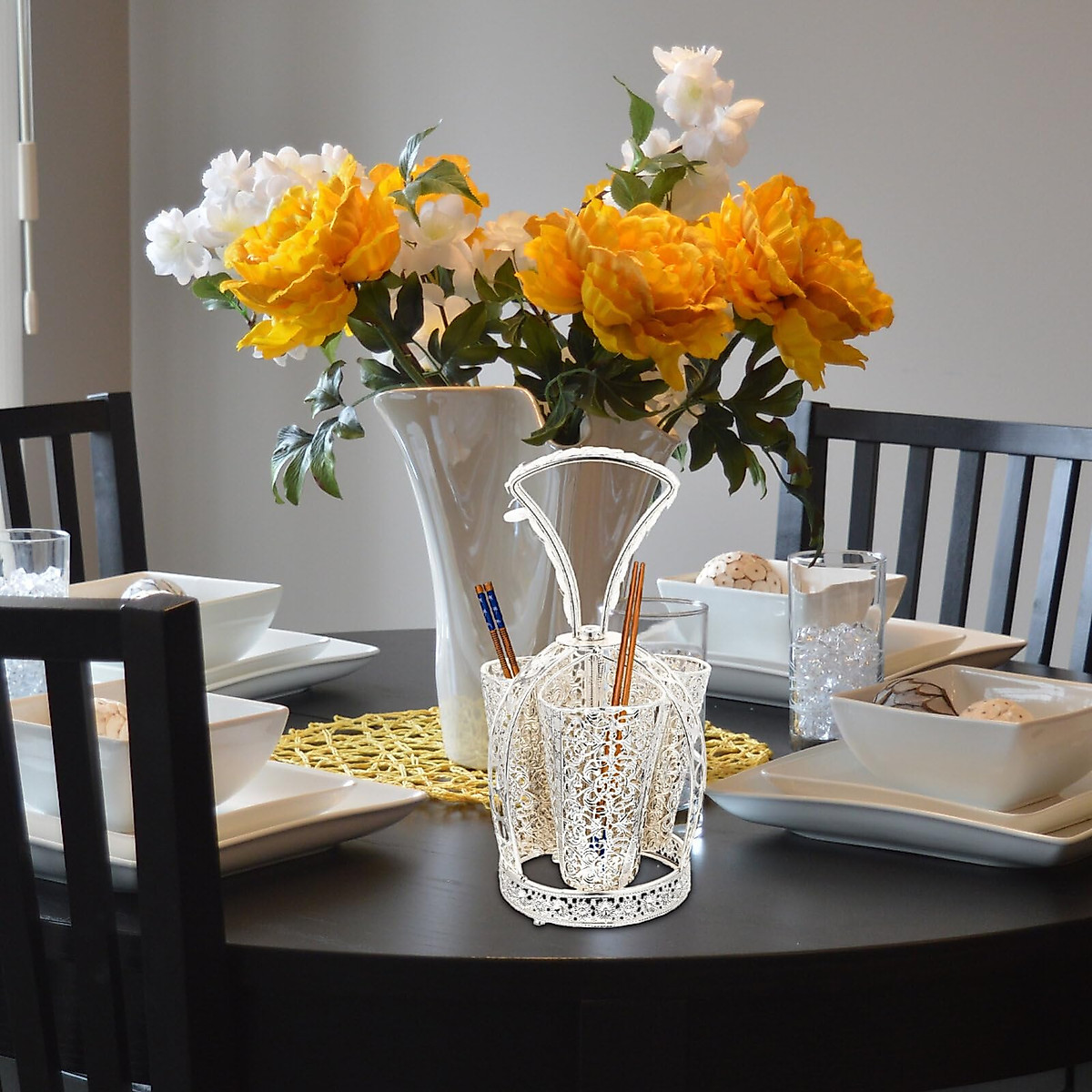 Cabilock Metal Utensil Caddy Silverware Organizer Cutlery Holder 3-Section Coffee Spoon Dessert Fork Holder Utensil Tabletop Centerpiece for Coffee Bar Dining Room Kitchen