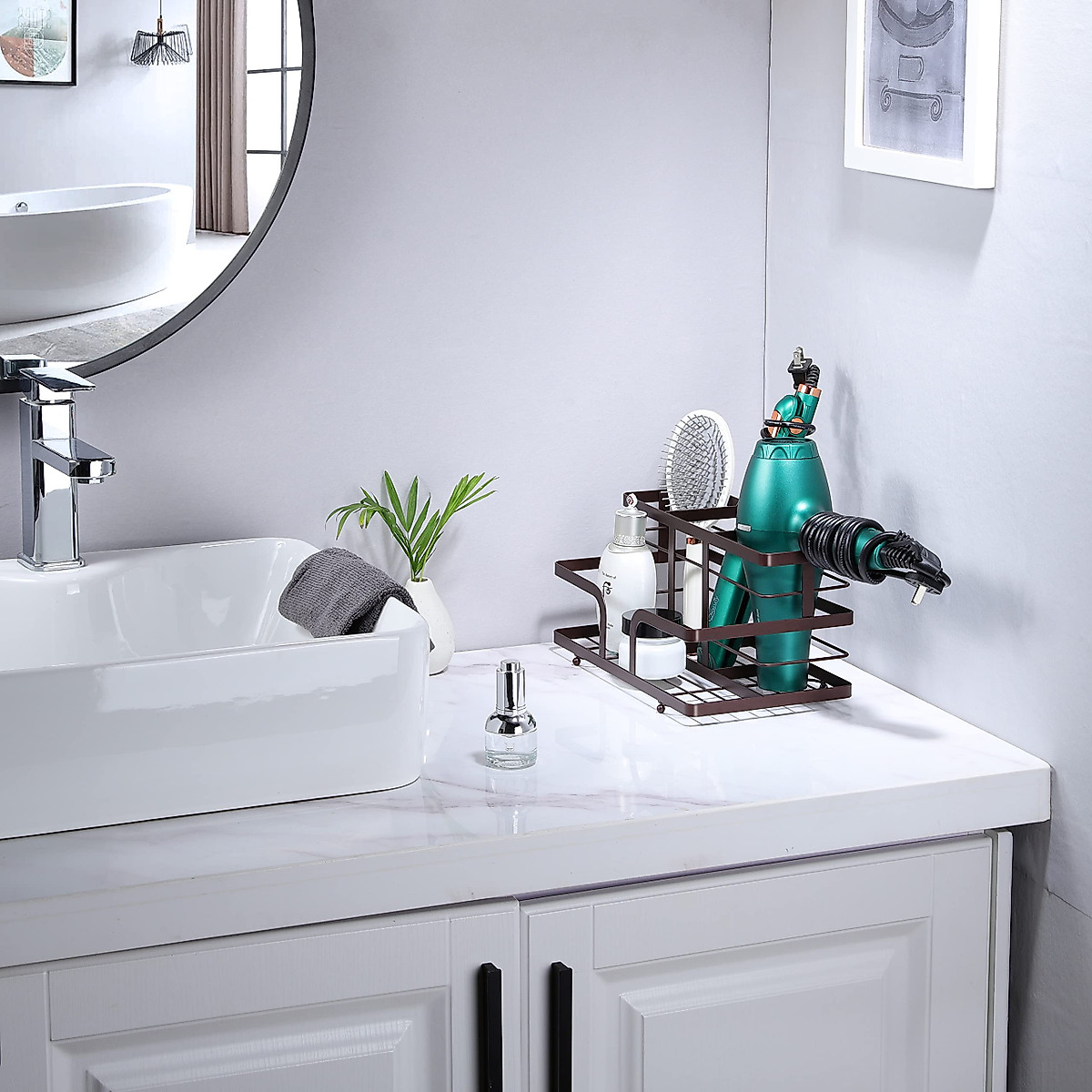 YIGII Hair Dryer Organizer - 4 Compartment Bathroom Countertop Stand, Heat-Resistant, Easy to Install, White