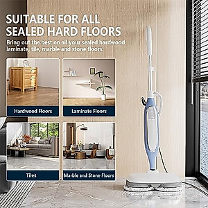 Steam Mop, Floor Scrubber Spin Steam Mop for Floor Cleaning, Multipurpose Steam Cleaner for Home, Steam Adjustable, 2 Sets of Mop Pads, for Hard/Hardwood/Laminate/Tile/Marble Floors, Sandoo SC1070