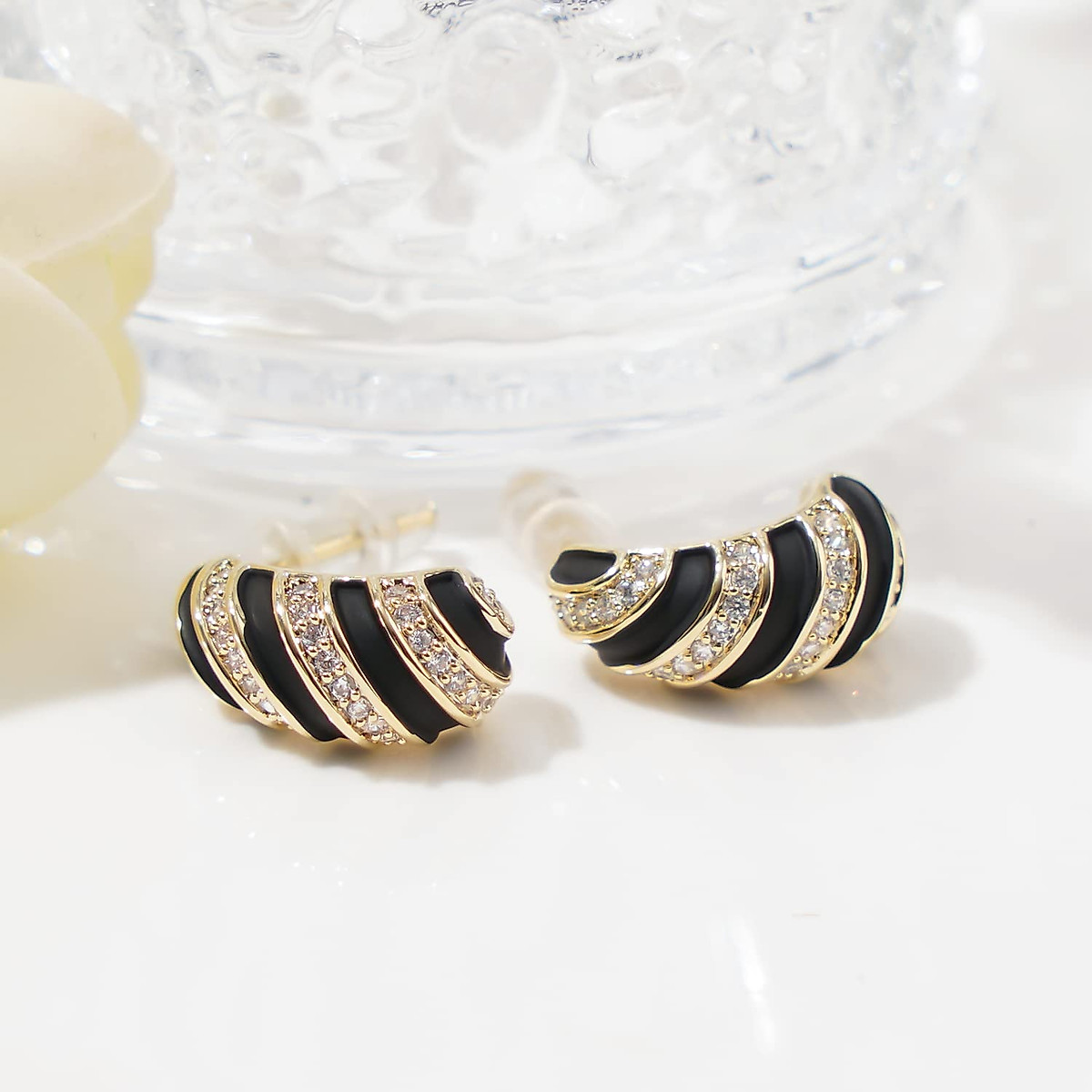 18K Gold Plated Brass Hypoallergenic 925 Sterling Silver Post Dainty Cubic Zirconia Enamel Gold Boho Chic Earrings Jewelry Gift For Mother Daughter Girlfriend Bestfriend Anniversary Birthday Special Occasions (Huggie)