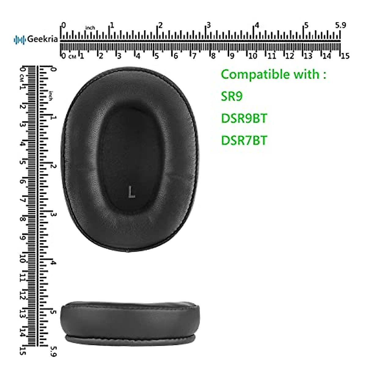 Geekria QuickFit Replacement Ear Pads for Audio-Technica ATH-SR9 ATH-DSR9BT ATH-DSR7BT Headphones Ear Cushions, Headset Earpads, Ear Cups Cover Repair Parts (Black)