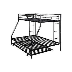 BIADNBZ Twin Over Full Bunk Bed with Trundle and 2 Built-in Ladders, Metal Heavy-Duty BunkBed Frame for Kids Teens Adults Bedroom, Black