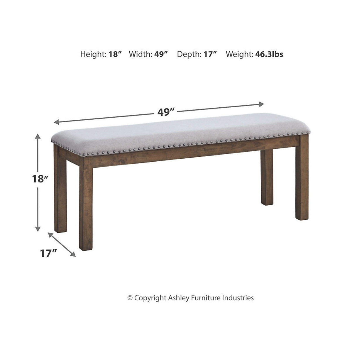 Signature Design by Ashley Moriville Casual Rustic Upholstered Dining Bench, Grey & Brown