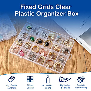 MroMax Fixed 24 Grids Clear Plastic Organizer Box Container Craft Storage, PP Organizer Box for Beads Organizer Art DIY Crafts Jewelry Fishing Tackles