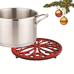 Trivet 7.8 Inch, Cast Iron Trivet with Rubber Pegs/Feet Non-Slip, Rustic Trivets for Hot Pots and Pans, Decorative Kitchen Trivet Mats Hot Pads Pot Coasters(2 Pack) (Red) (RED)