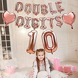 Luxiocio Double Digits Birthday Decorations, Happy 10th Birthday Balloons Banner for Girls, Rose Gold Double Digits 10 Year Old Birthday Party Supplies