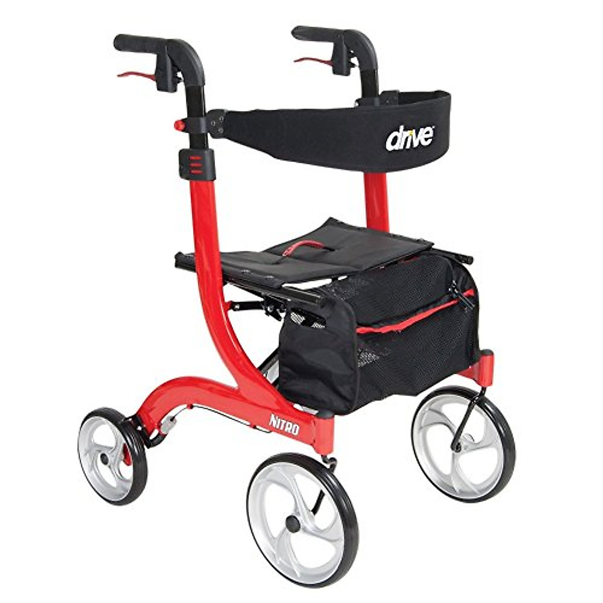 Drive Medical RTL10266 Nitro Euro-Style 4-Wheel Rollator Walker With Seat, Red