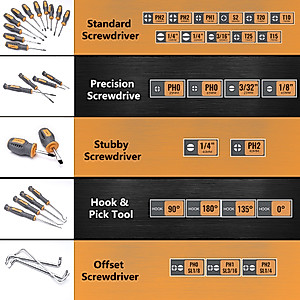 MulWark Strong Magnetic Tip Screwdriver Set, Precision & Stubby & Angled Offset Screw Driver, Pick & Hook Kit| Roll Bag| Torx Star Phillips Flat Square Head Driversets