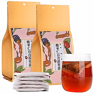 Hee Creek Sour Jujube Kernel Lily and Poria cocos Tea,10.58oz(60 Bags) Sleep Tea, Perfect for Easing into a Soothing Sleep, Poria Cocos, Mulberry，酸枣仁百合茯苓茶 晚安茶