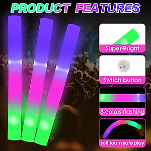 AWANG 50 Pcs Glow Sticks With 3 Modes Colorful Flashing Glow In The Dark Party Supplies Multicolor Bulk LED Foam Glow Sticks For Wedding Raves Sporting Events Glow Party Birthday Camping