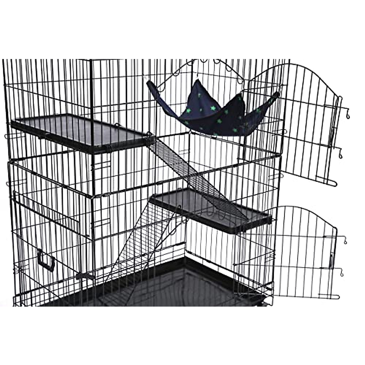 Homey PET INC Folding Wire Cat Ferret Collapsible Foldable Lockable Habitat Crate with Casters,Tray and Hammock, 36", Black