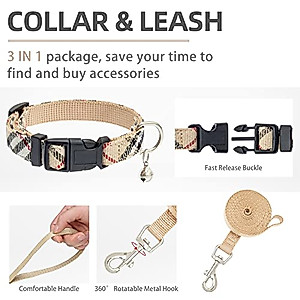 PUPTECK Adjustable Dog Harness Collar and Leash Set Step in No Pull Pet Harness for Small Medium Dogs Puppy and Cats Outdoor Walking Running, Soft Mesh Padded Reflective Vest Harnesses, Beige S