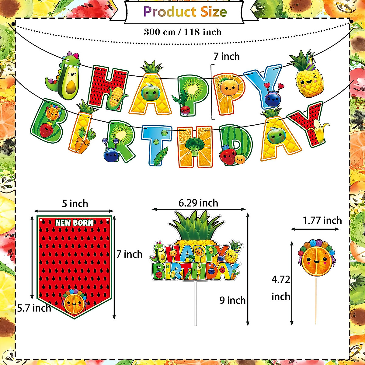 Hey Bearr Sensory Fruit Birthday Decorations - Dancing Fruit 1st Birthday Party Supplies, Summer Fruit Birthday Party Baloons Arch Set for baby Boys and Girls