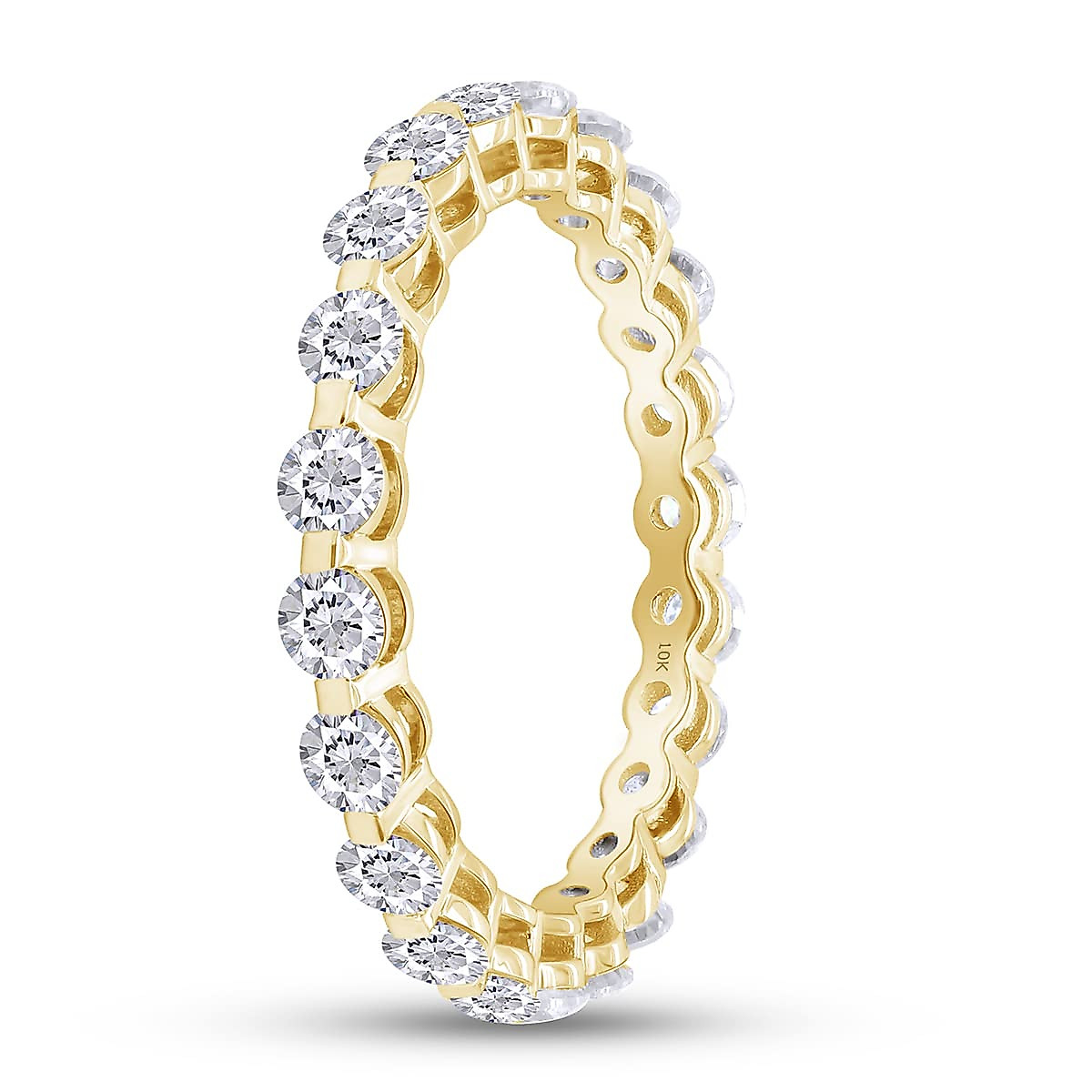 SAVEARTH DIAMONDS 1 1/5 cttw 2.5MM Round Cut Lab Created Moissanite Diamond Eternity Engagement Wedding Band Ring In 10k Solid Yellow Gold Jewelry For Women (1.20 Cttw) Size-7
