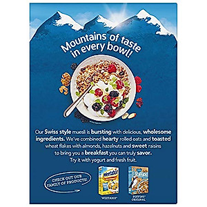 Alpen Muesli No Sugar Added Cereal, Heart Healthy Cereal with Wheat Flakes, Rolled Oats, Nuts and Raisins, Non-GMO Project Verified, 14 OZ Box (Pack of 6)