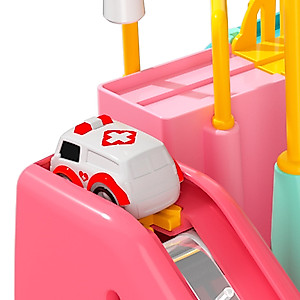 TEMI Car Toys for Girls - Race Track for Toddlers 3-7 Years Old, Puzzle Rail Car, City Magnet Toys with 3 Small Cars, Educational Games Birthday Gifts for Kids