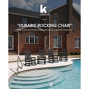 KINGYES Outdoor Rocking Chairs, HDPE All-Weather Patio Rocking Chairs High Back Porch Rocker for Adult, Black