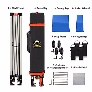 CROWN SHADES Canopy Tent 10x10 Pop Up Canopy Outdoor Shade with Pockets Sidewall, Easy Up Sun Shelter with One Person Set Up Center Lock, Portable Instant Camping Beach Canopy Tents, Blue