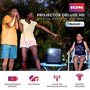 ION Audio Projector Deluxe HD Battery/AC Powered 720p HD LED Bluetooth-Enabled Projector with Powerful Speaker