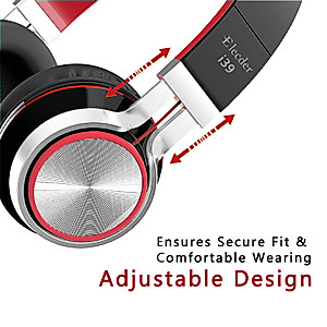 ELECDER i39 Headphones with Microphone Foldable Lightweight Adjustable On Ear Headsets with 3.5mm Jack for Cellphones Computer MP3/4 Kindle School Red/Black