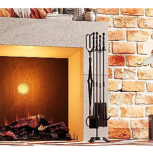 Fire Beauty Fireplace Tools Set 5 Pieces Wrought Iron Fire Tool Set for Outdoor/Indoor Fireplace Accessories Set
