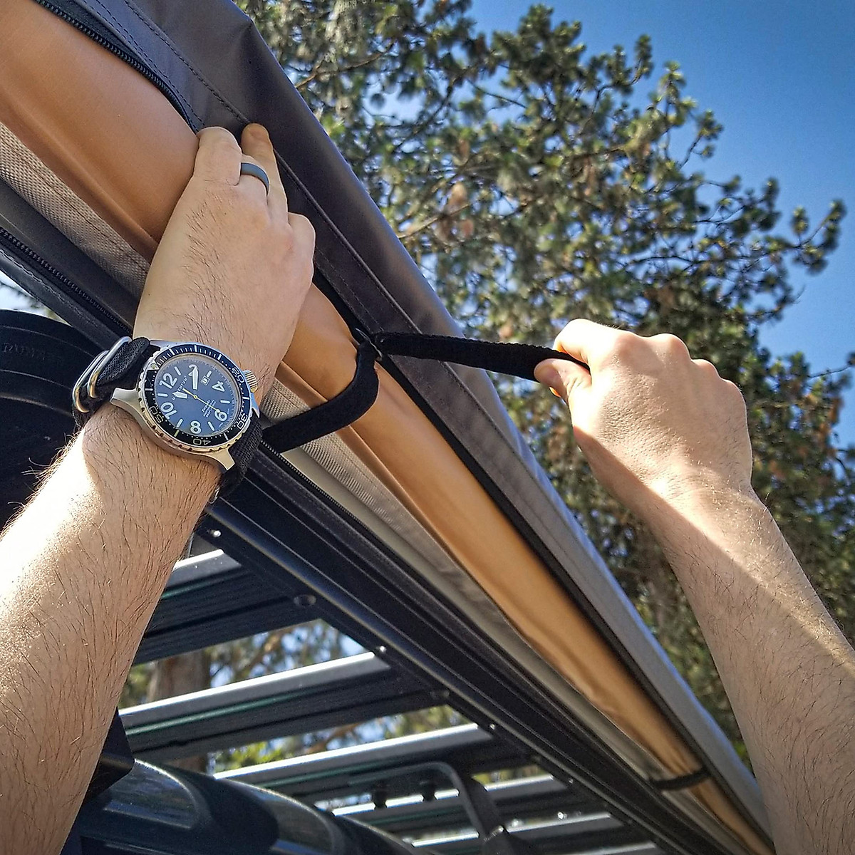 ARB 4x4 Accessories 814410 Rooftop Retractable Awning with Led Light Strip Included 2500x2500mm 8.2 Feet, Ideal for Camping, Roadtrips, Outdoor Trips, Travel, Teardrop, RV, Camper, 4x4 and SUV