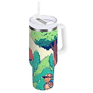 Nexawaveo Dinosaur with Boys Tumbler With Handle And Straw 30-40oz Insulated Tumbler Cups With Lid Stainless Steel for Cold Water and Drinks for School Work Sports Car Travel and Weekends